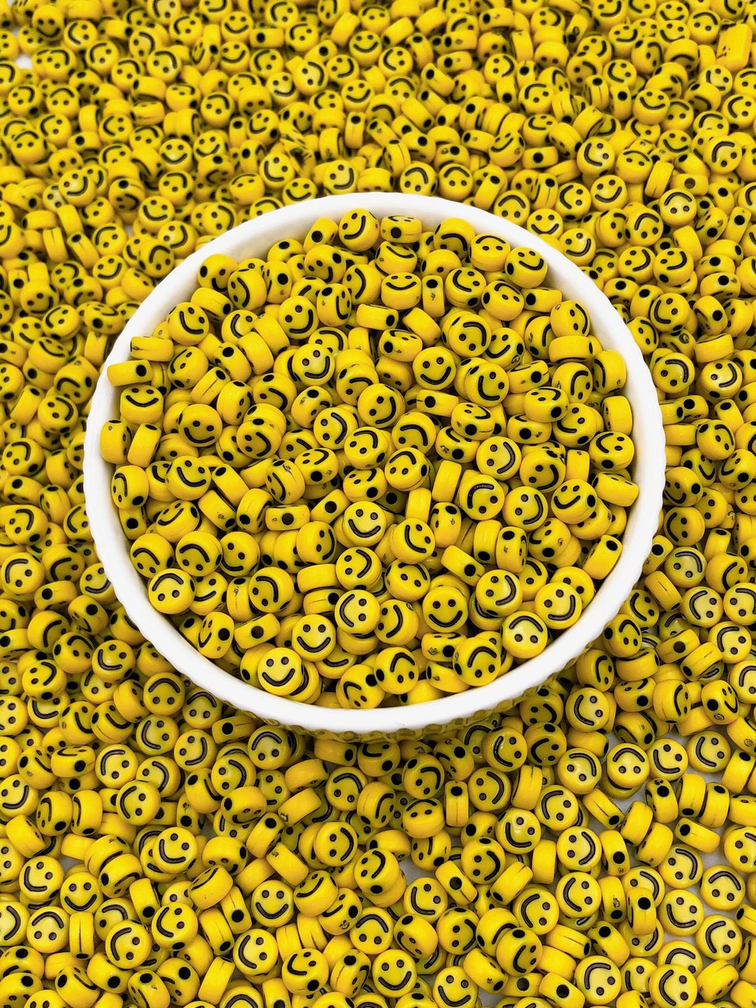 6mm Round Shaped Smiley Face Acrylic Beads, Yellow Colorued İnitial ...