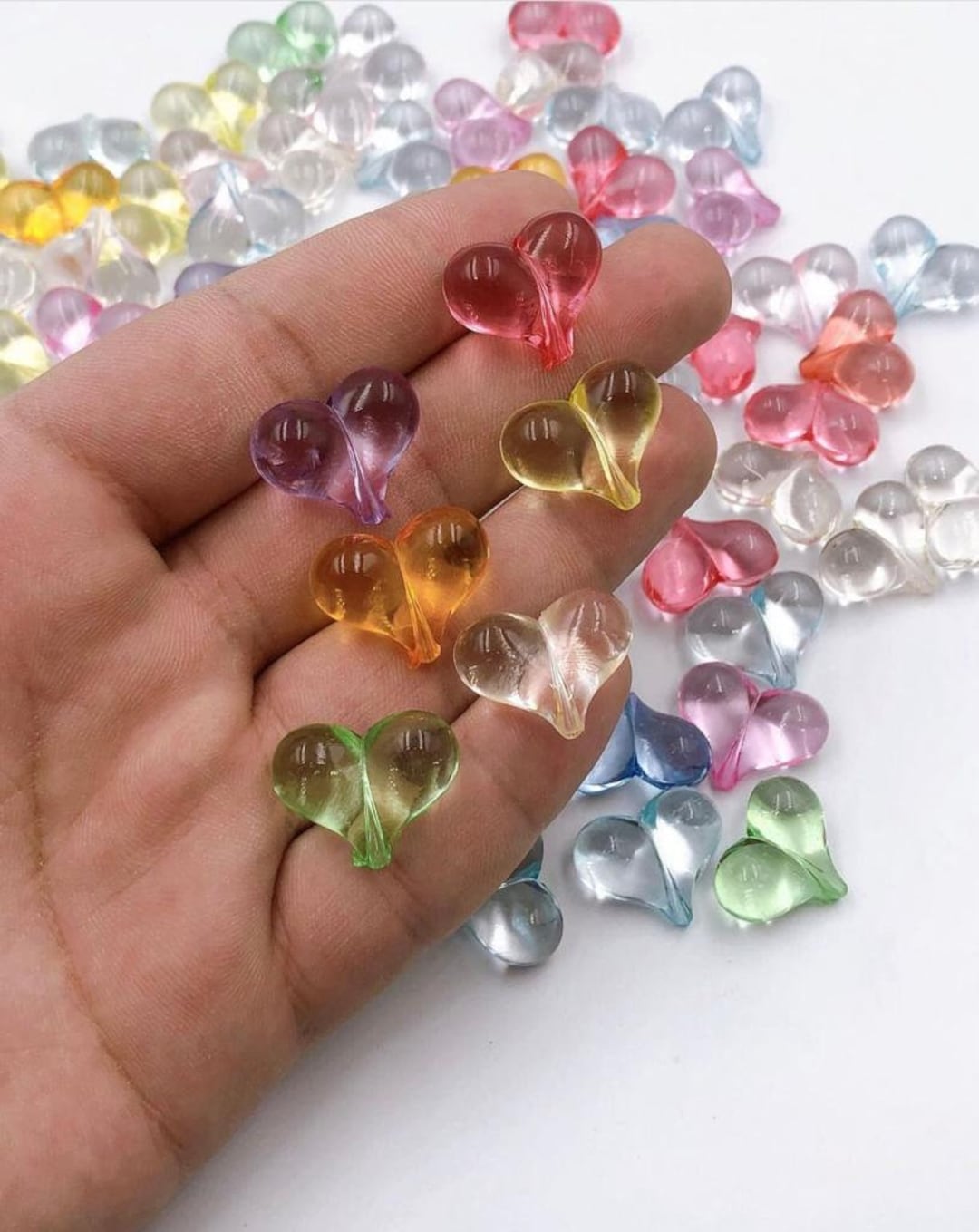 16mm Heart Shaped Mix Colored Transparent Acrylic Beads, Heart ...