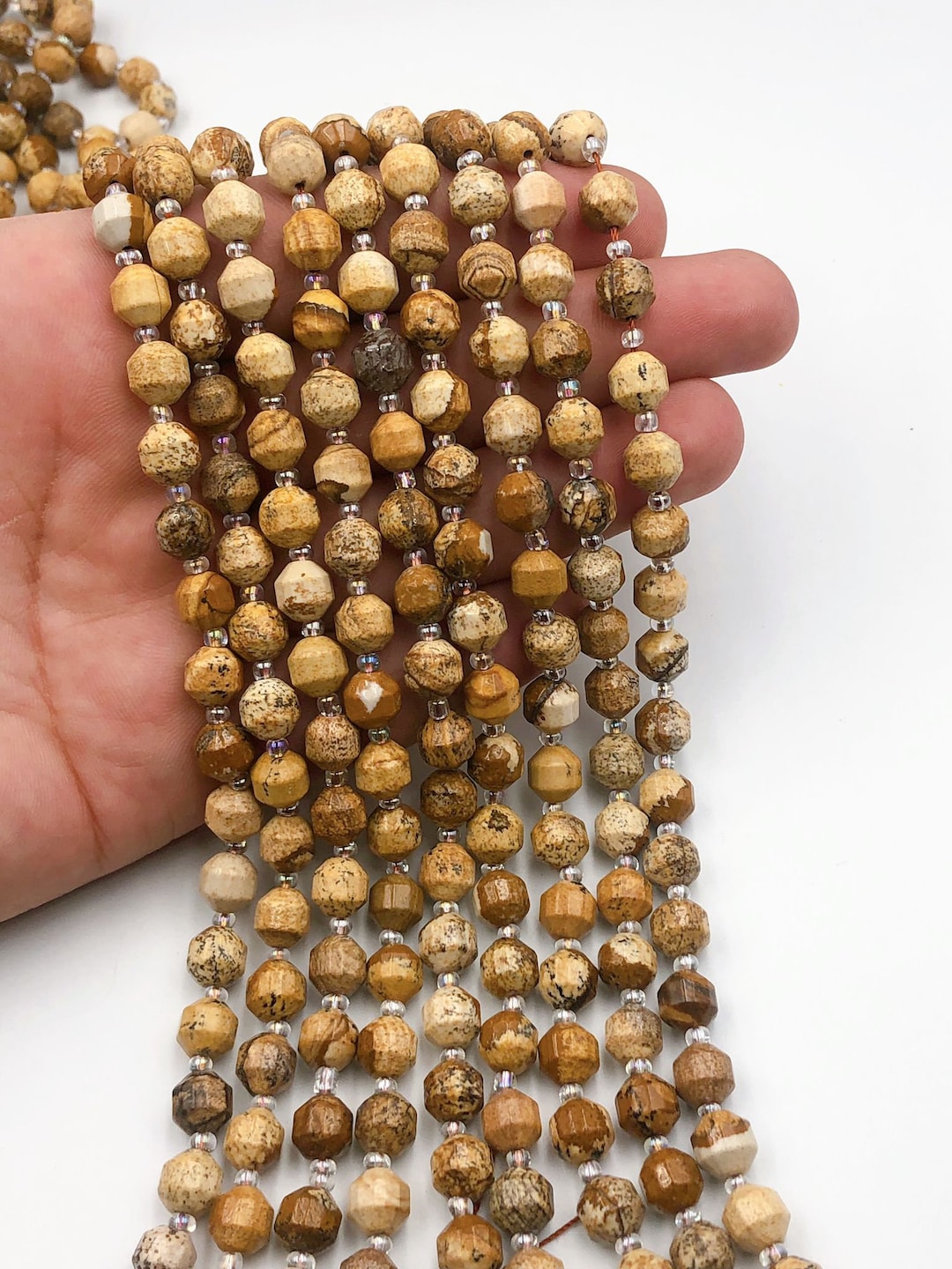 Natural Wood Hexagon Shaped Tree Jasper Stone Beads, Large Hole ...