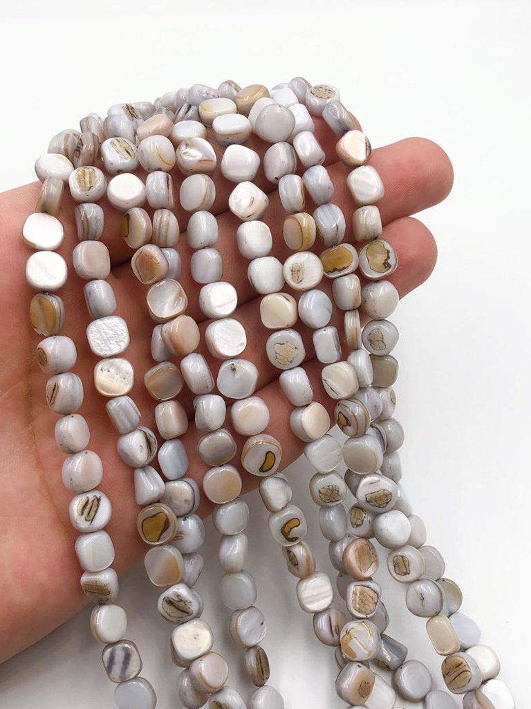 Marble Shaped MOP Shell Beads: Flat Round Pearl Jewelry Supplies - Etsy