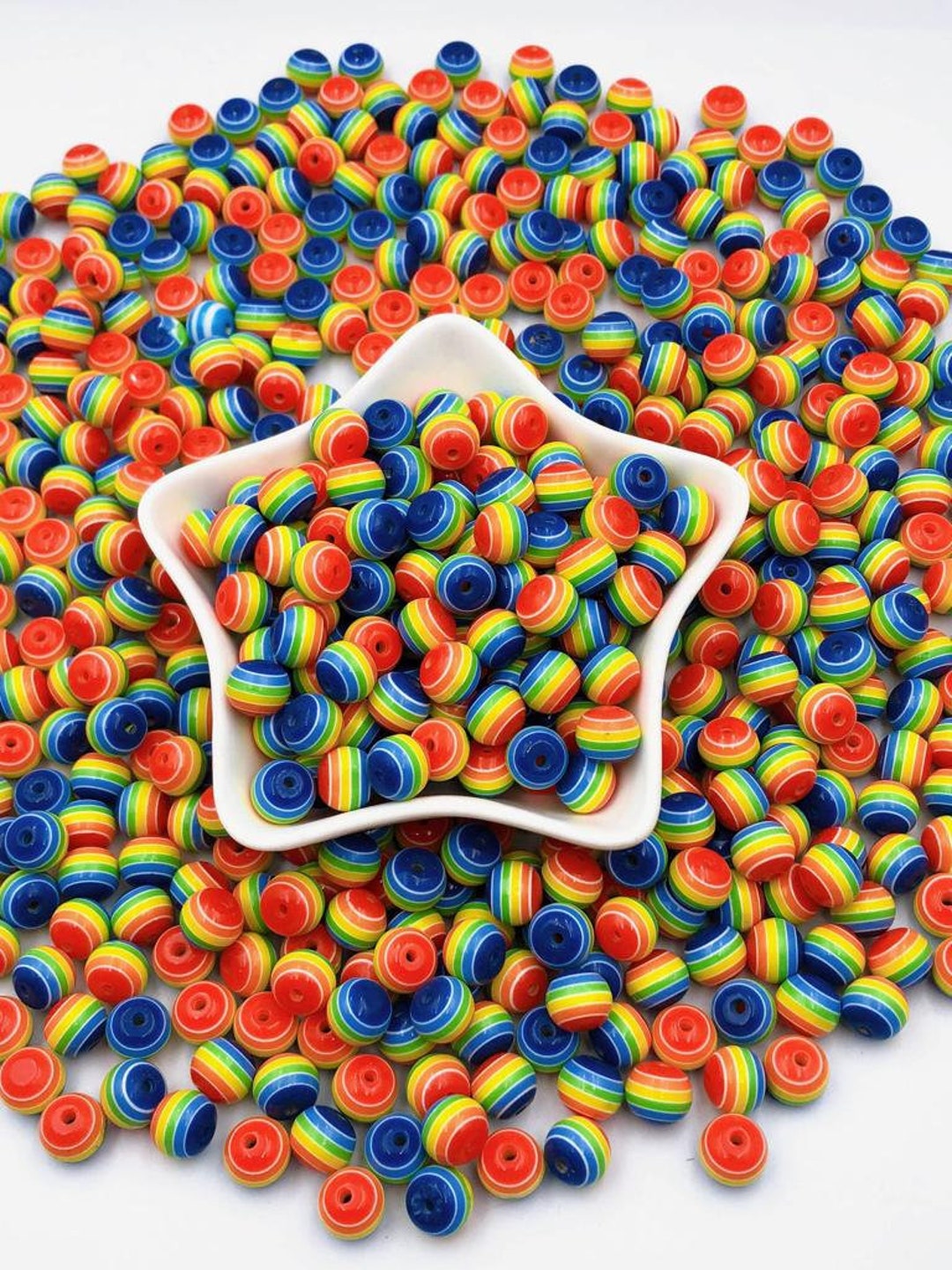 10mm Round Shape Rainbow Striped Gumball Acrylic Beads, Round Pattern ...