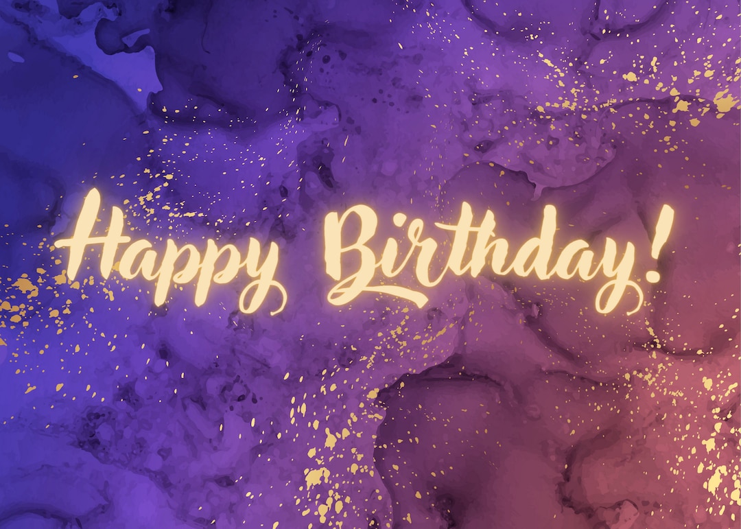 Happy Birthday Purple & Gold Paint Card • Printable • Instant Download ...