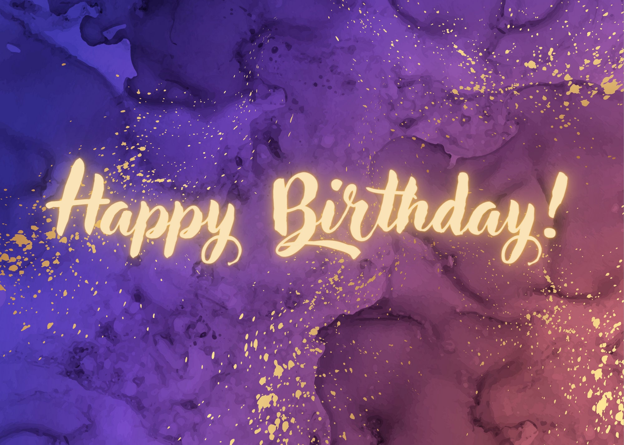 Happy Birthday Purple & Gold Paint Card • Printable • Instant Download ...