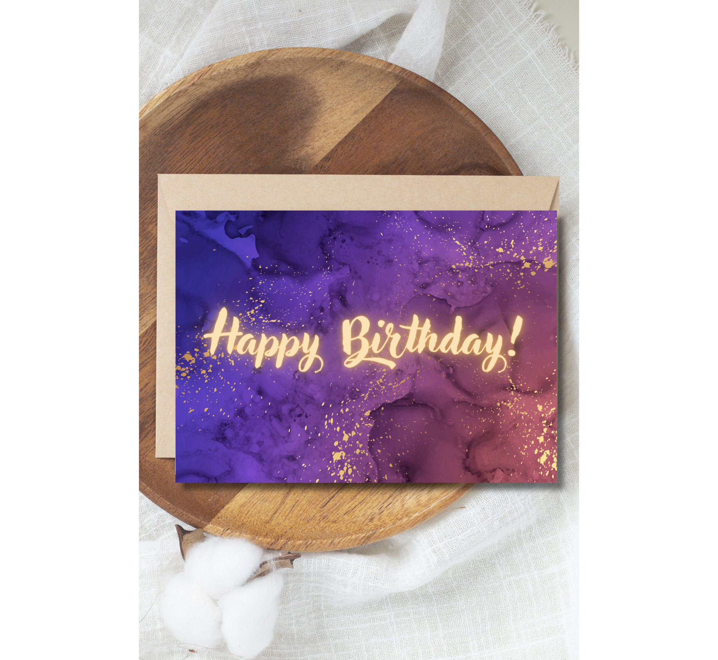 Happy Birthday Purple & Gold Paint Card • Printable • Instant Download ...