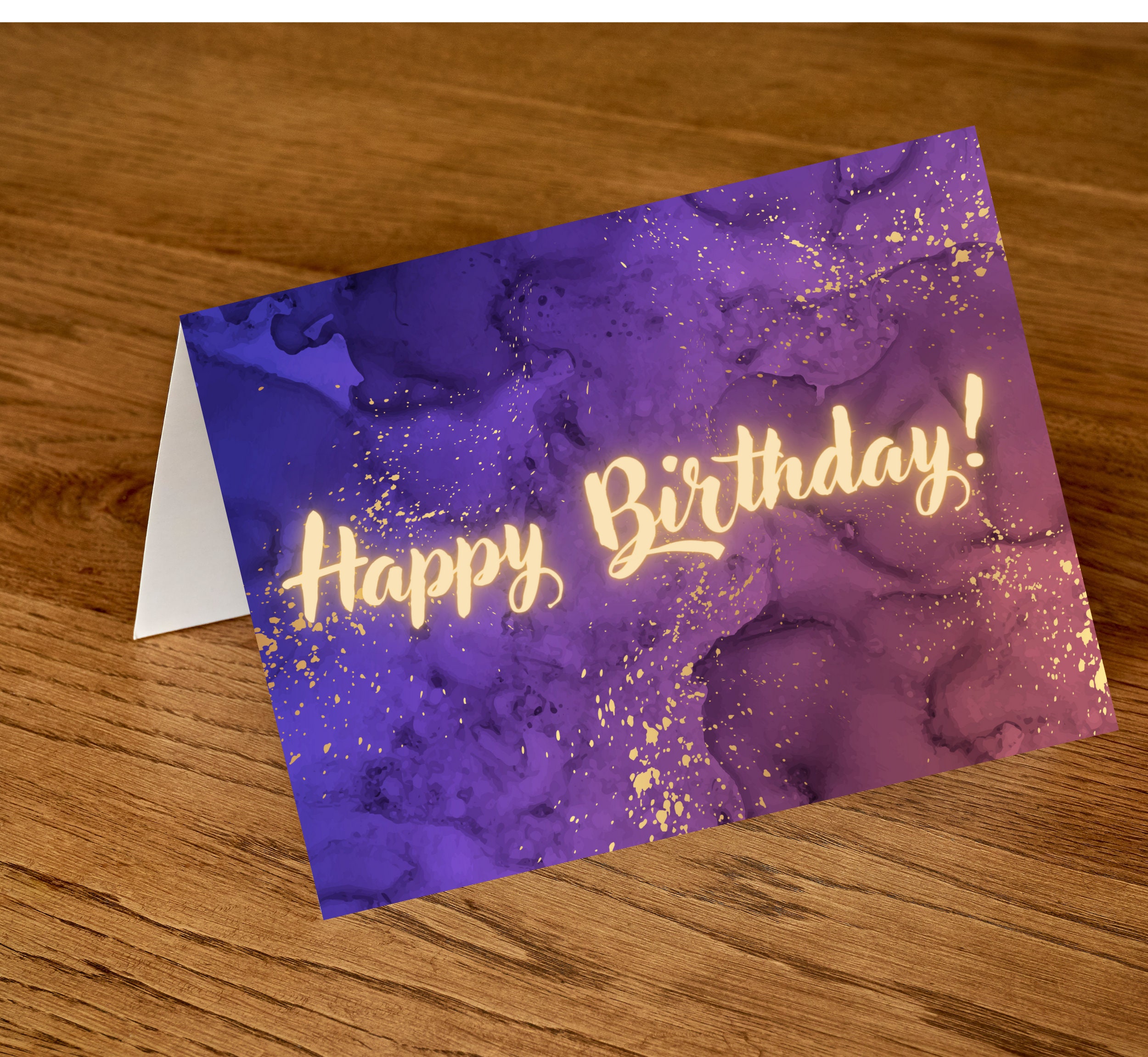 Happy Birthday Purple & Gold Paint Card • Printable • Instant Download ...