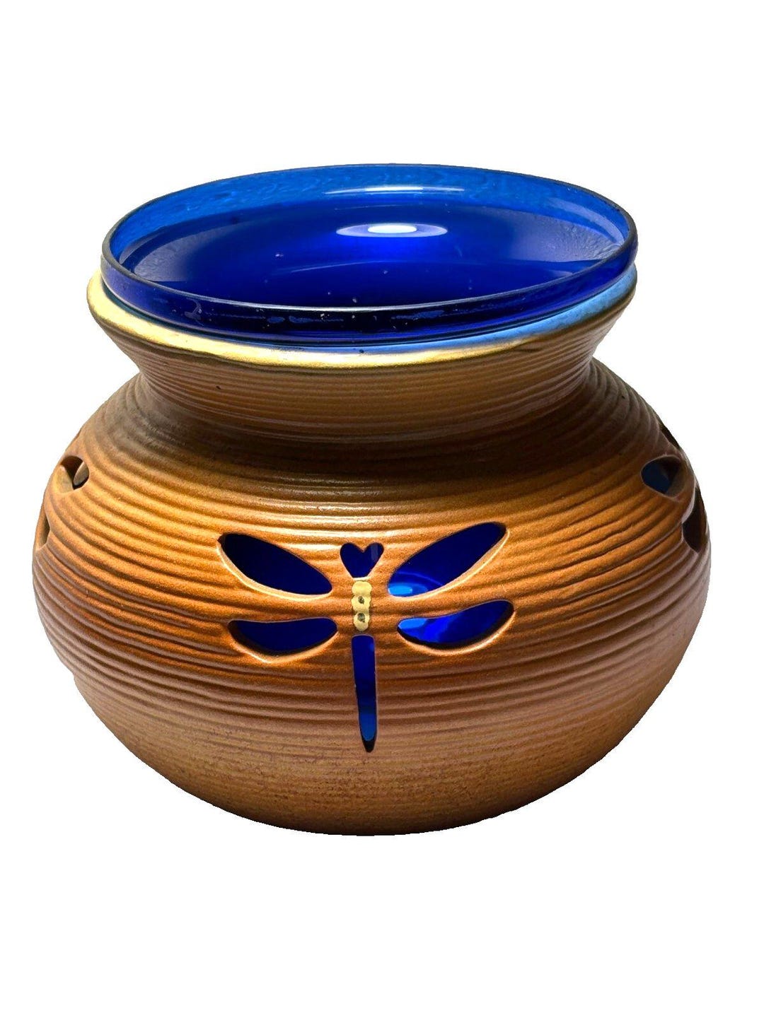 Vintage Ceramic Pot Cobalt Blue Insert Tealight / Candle Holder ...