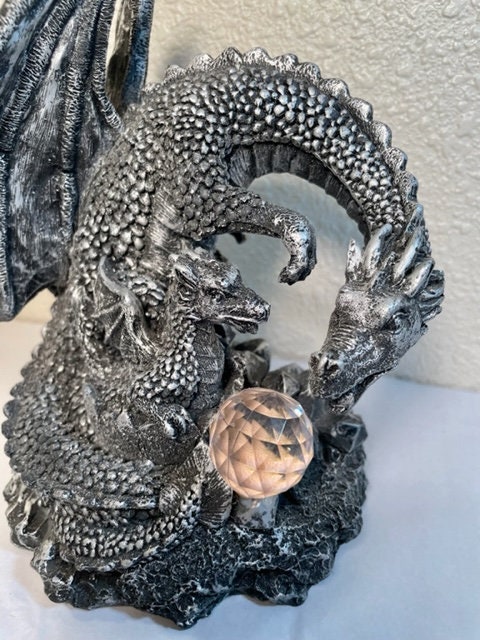 Vintage Winged Dragons Figural Statue Metallic Mystical Crystal Gothic ...