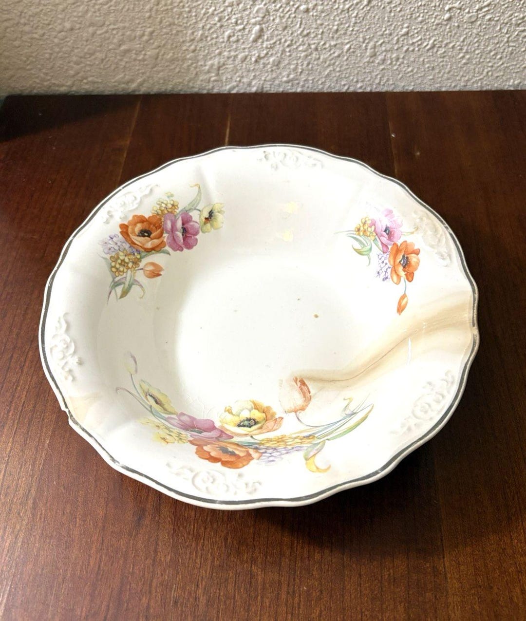 Vintage CCTP Co. Thompson Pottery Serving 8.75 Bowl Floral Scalloped ...