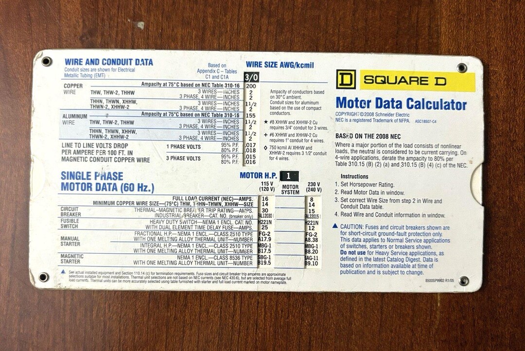 Vintage Square D Motor Data Calculator Pocket Slide Rule Dealers ...