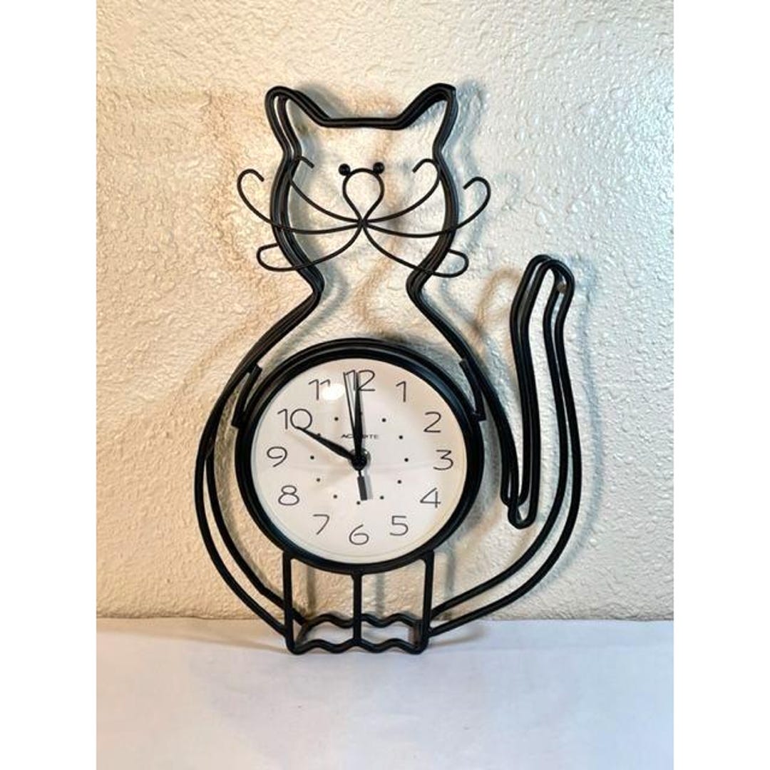 Vintage 13 Black Wire Frame Cat Clock, Battery Operated, Not Working - Etsy