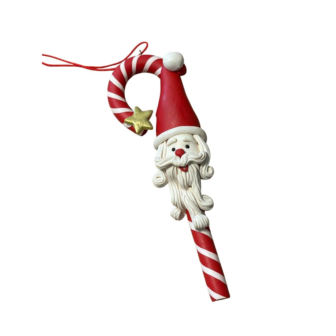 6.5" Santa Claus Candy Cane Christmas Ornament With Star Accent - Etsy