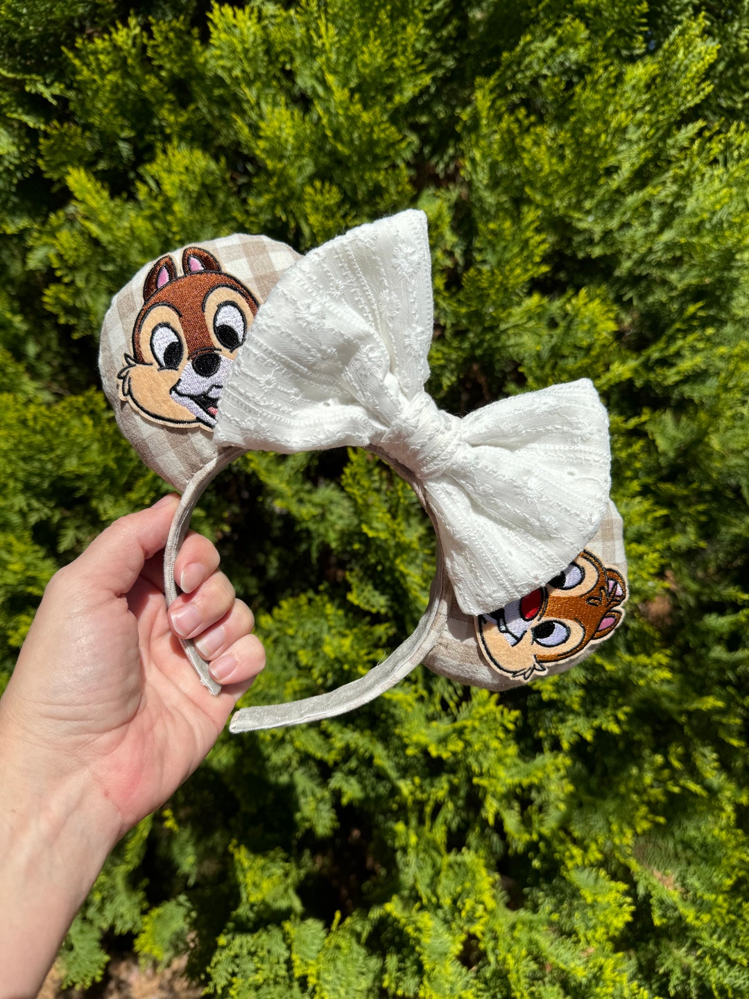 LIMITED ED Chip N Dale Chipmunk Patch Gingham Minnie Mickey Mouse Ears ...