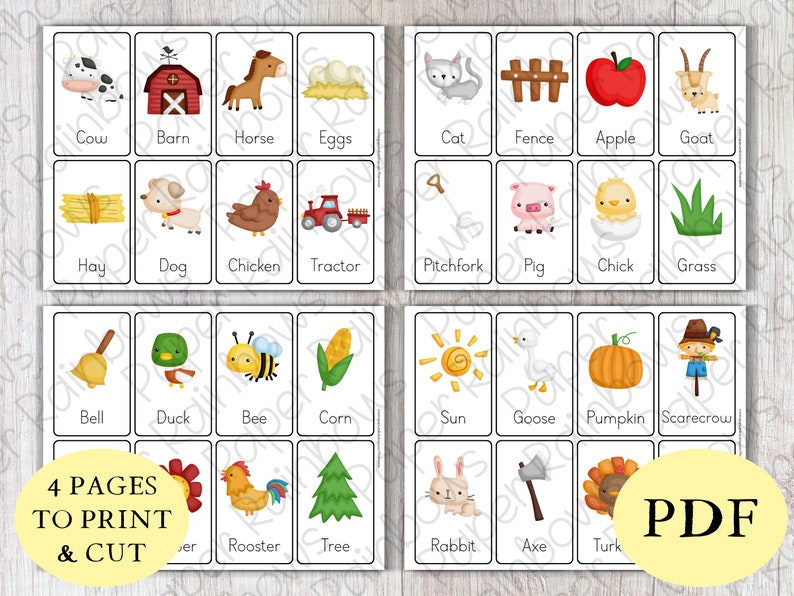 32 Farm Flashcards for Kids, Montessori Materials, Animal Flashcards ...