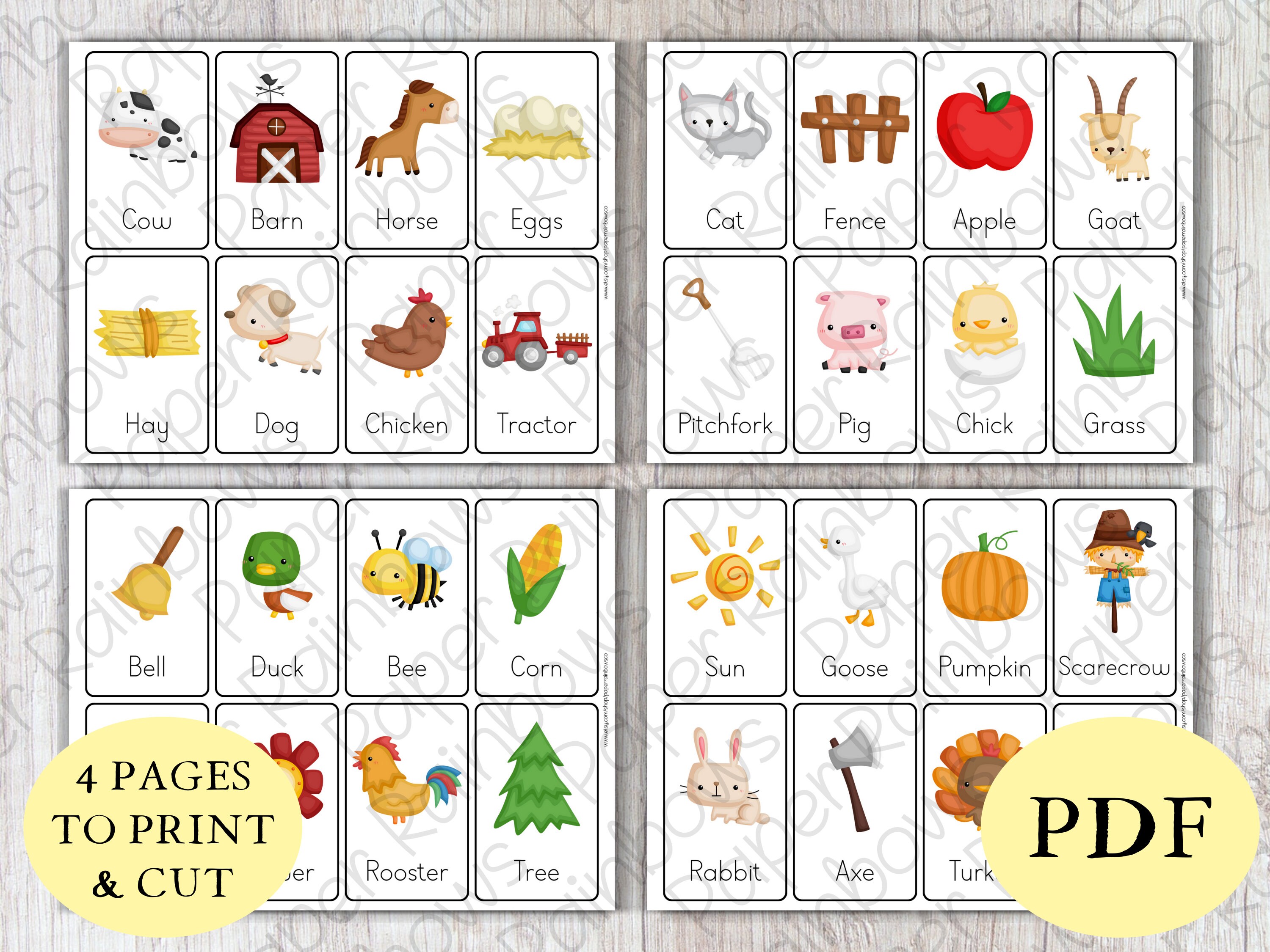 32 Farm Flashcards for Kids, Montessori Materials, Animal Flashcards ...