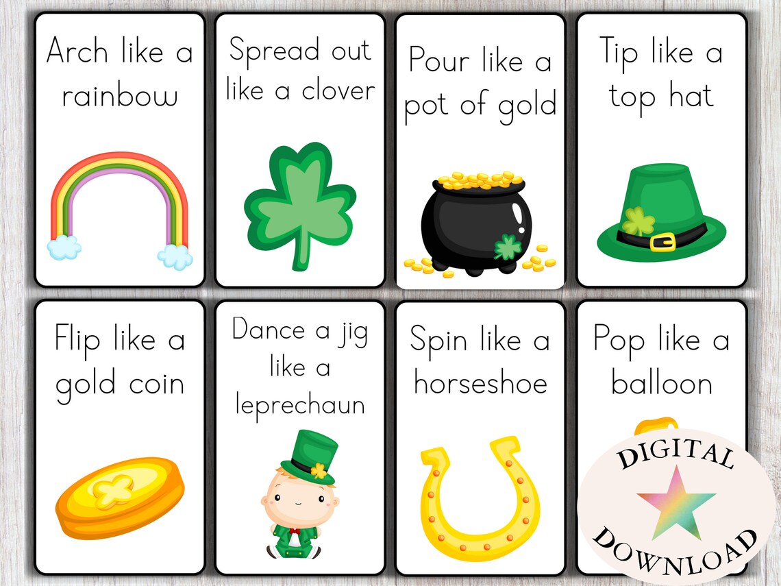 St Patrick's Day Movement Cards, St Patricks Day Classroom Activity, St ...