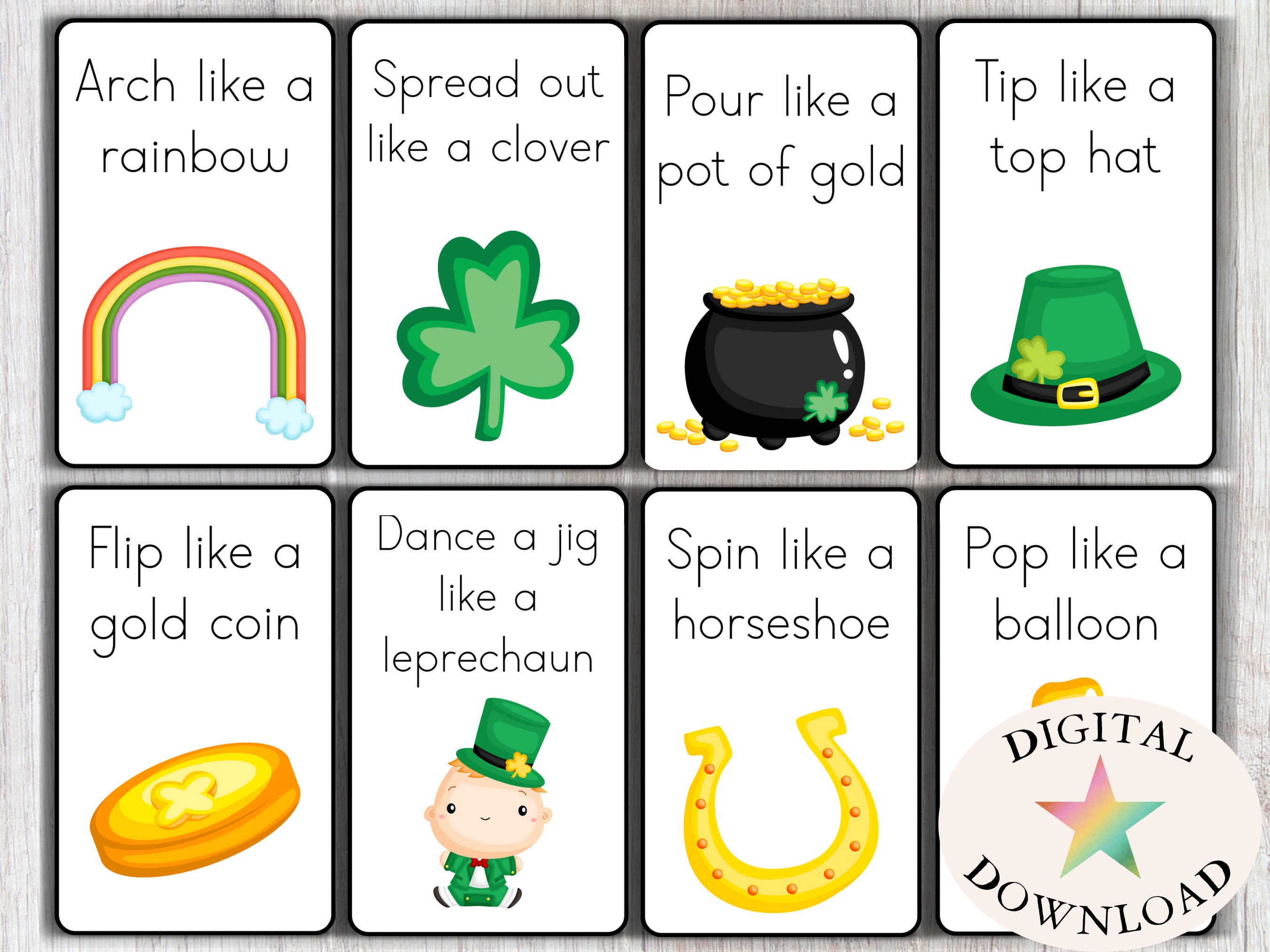 St Patrick's Day Movement Cards, St Patricks Day Classroom Activity, St ...