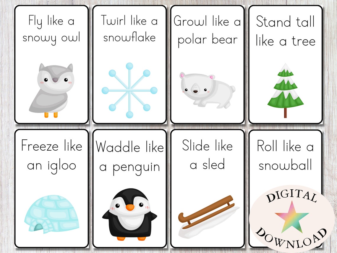 Winter Movement Cards, Christmas Games Printable, Unique Stocking ...