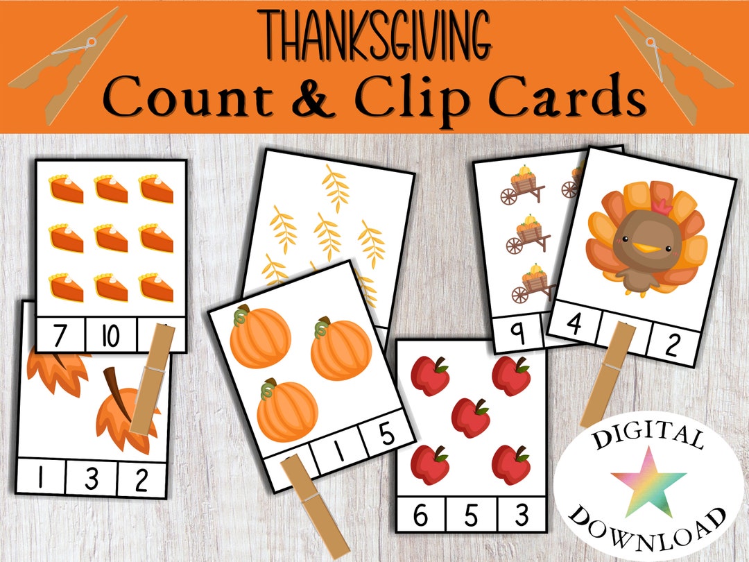 Thanksgiving Count & Clip Cards, Numbers 1-20, Thanksgiving Games ...