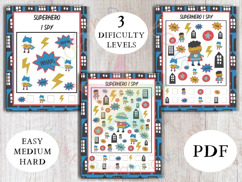 Superhero I Spy Game, 3 Different Versions - Easy to Hard, Printable ...