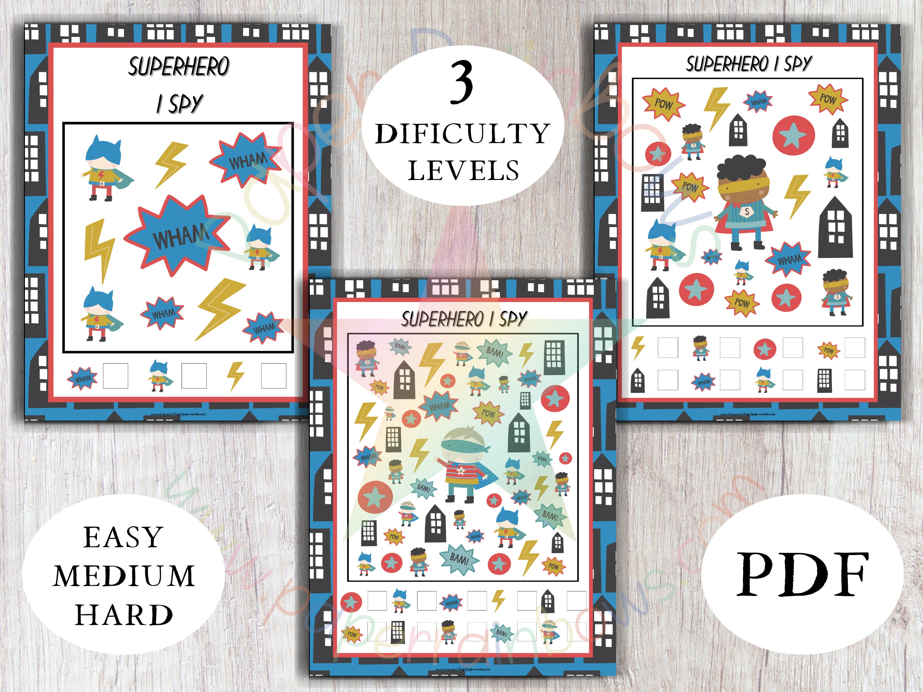 Superhero I Spy Game, 3 Different Versions - Easy to Hard, Printable ...
