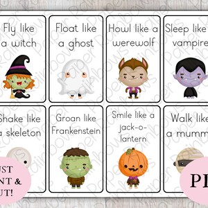 Halloween Movement Cards, Flash Cards, Montessori Materials, Outdoor ...