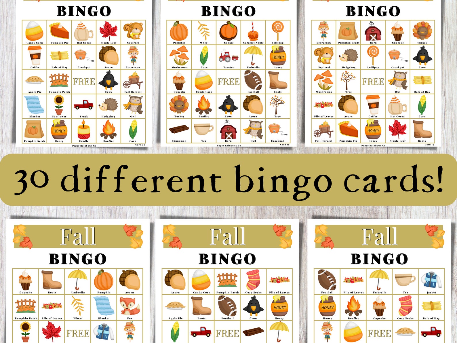 Fall Bingo Printable 30 Bingo Cards & Markers Thanksgiving - Etsy