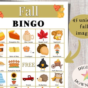 Fall Bingo Printable 30 Bingo Cards & Markers - Thanksgiving Games ...