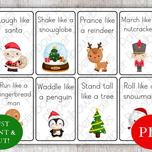 Christmas Movement Cards, Christmas Games Printable, Unique Stocking ...