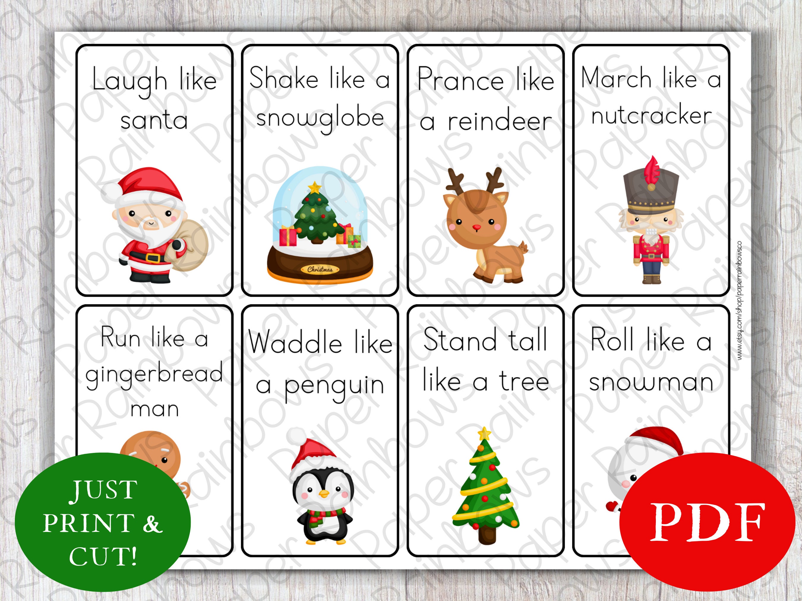Christmas Movement Cards, Christmas Games Printable, Unique Stocking ...