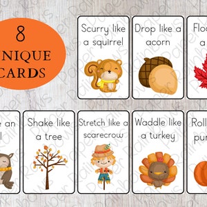 Fall Movement Cards, Thanksgiving Games, Favors, Flash Cards ...