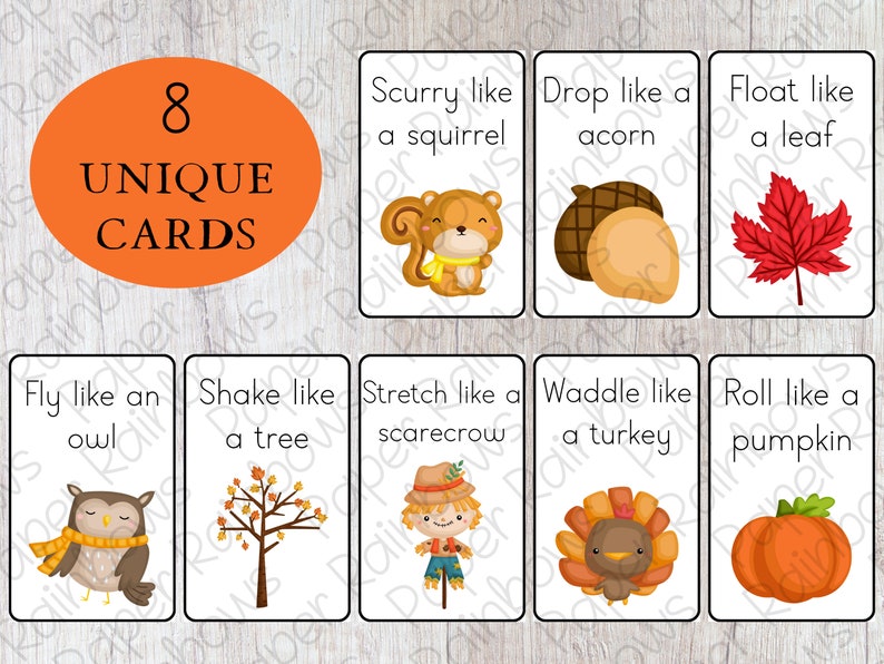 Fall Movement Cards, Thanksgiving Games, Favors, Flash Cards ...