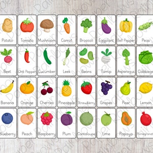40 Fruits and Vegetables Flashcards for Kids, Montessori Materials ...