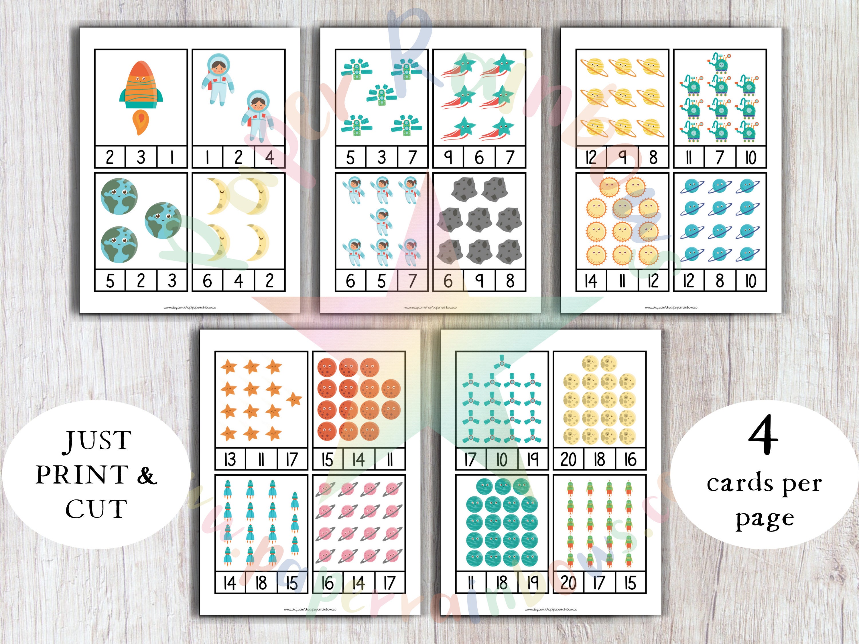 Outer Space Count & Clip Cards, Numbers 1-20, Preschool Printables ...