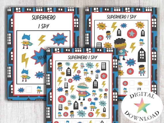 Superhero I Spy Game 3 Different Versions Easy to Hard - Etsy