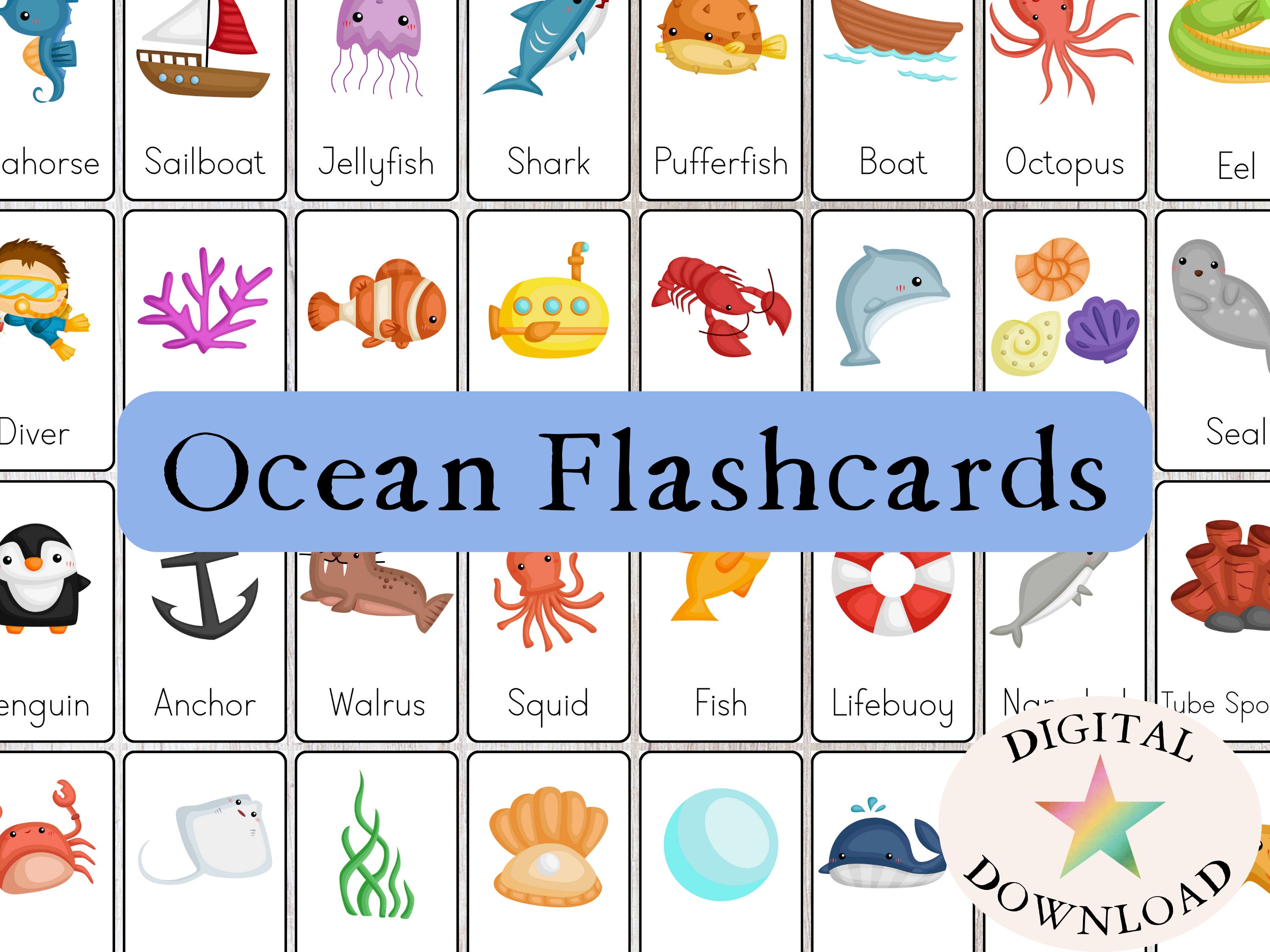 32 Ocean Flashcards for Kids, Ocean Animals, Montessori Materials ...