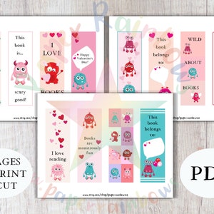 12 Valentine's Day Monster Bookmarks, Printable Bookmarks for Kids ...