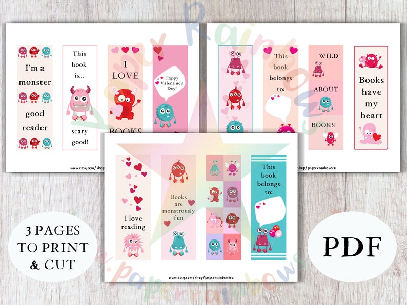 12 Valentine's Day Monster Bookmarks, Printable Bookmarks for Kids ...