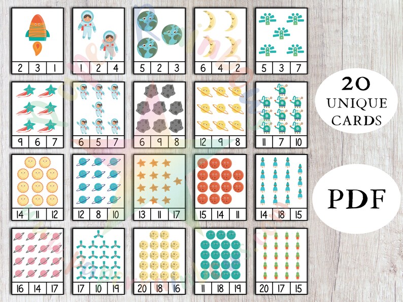 Outer Space Count & Clip Cards, Numbers 1-20, Preschool Printables ...