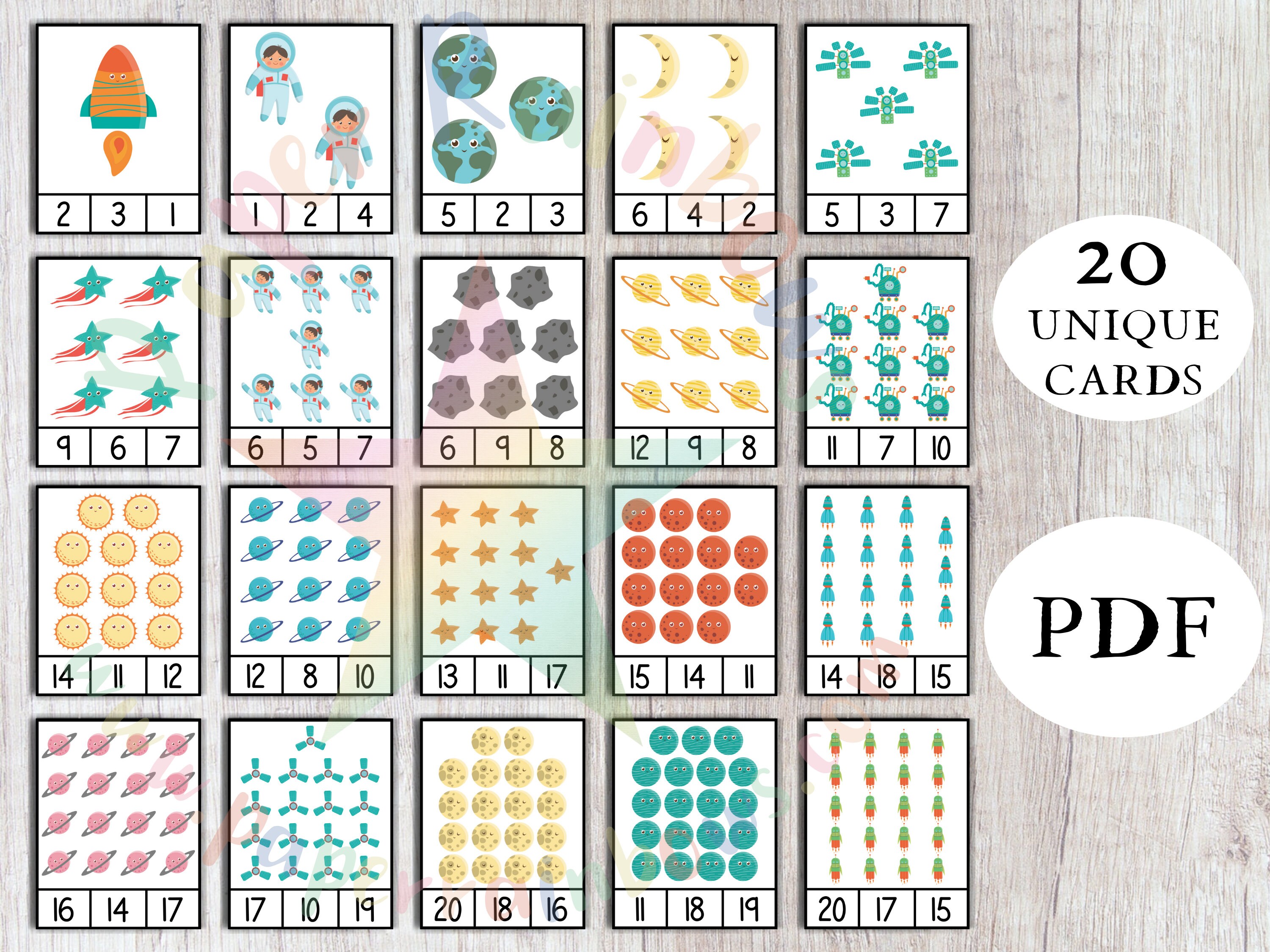 Outer Space Count & Clip Cards, Numbers 1-20, Preschool Printables ...