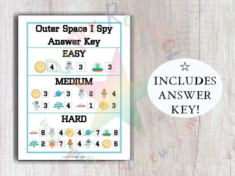 Outer Space I Spy Game, 3 Different Versions - Easy to Hard, Printable ...