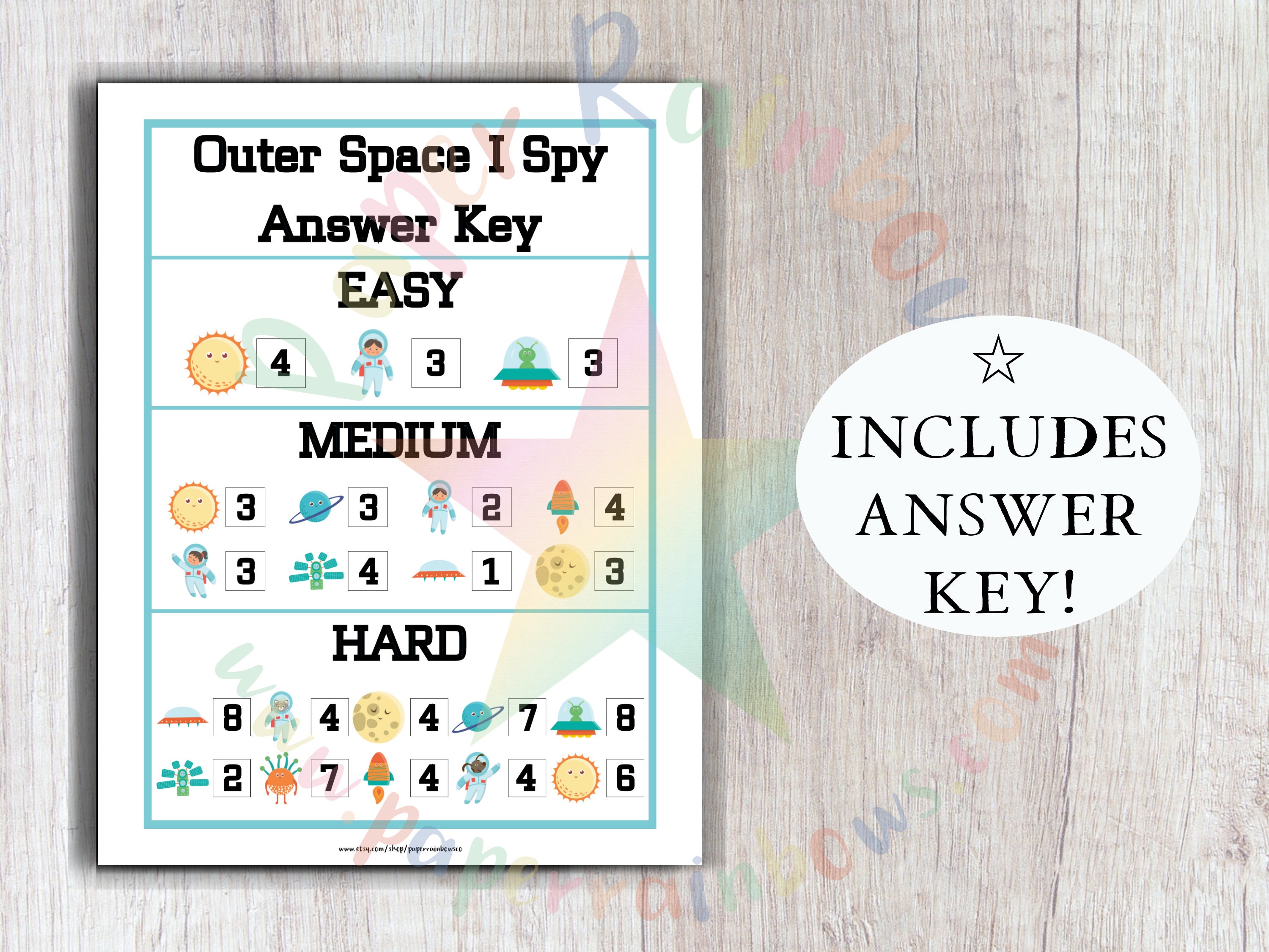 Outer Space I Spy Game, 3 Different Versions - Easy to Hard, Printable ...