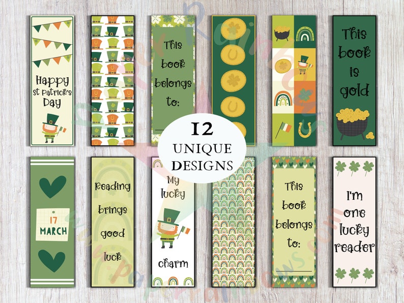 12 St Patrick's Day Bookmarks, Printable Bookmarks for Kids, Homeschool ...
