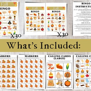 Fall Bingo Printable 30 Bingo Cards & Markers - Thanksgiving Games ...
