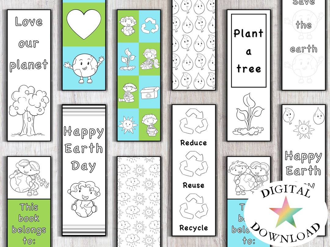 12 Earth Day Coloring Bookmarks for Kids, Color Your Own Bookmarks ...