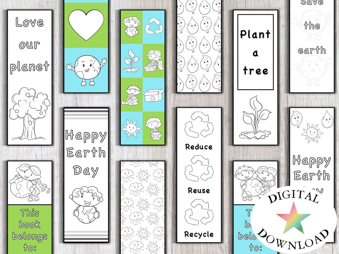 12 Earth Day Coloring Bookmarks for Kids, Color Your Own Bookmarks ...