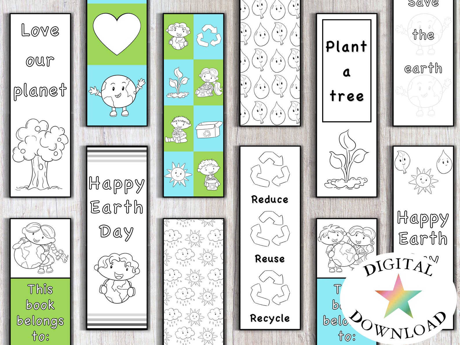 12 Earth Day Coloring Bookmarks for Kids, Color Your Own Bookmarks ...