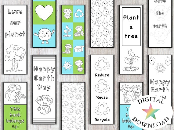 12 Earth Day Coloring Bookmarks for Kids Color Your Own | Etsy