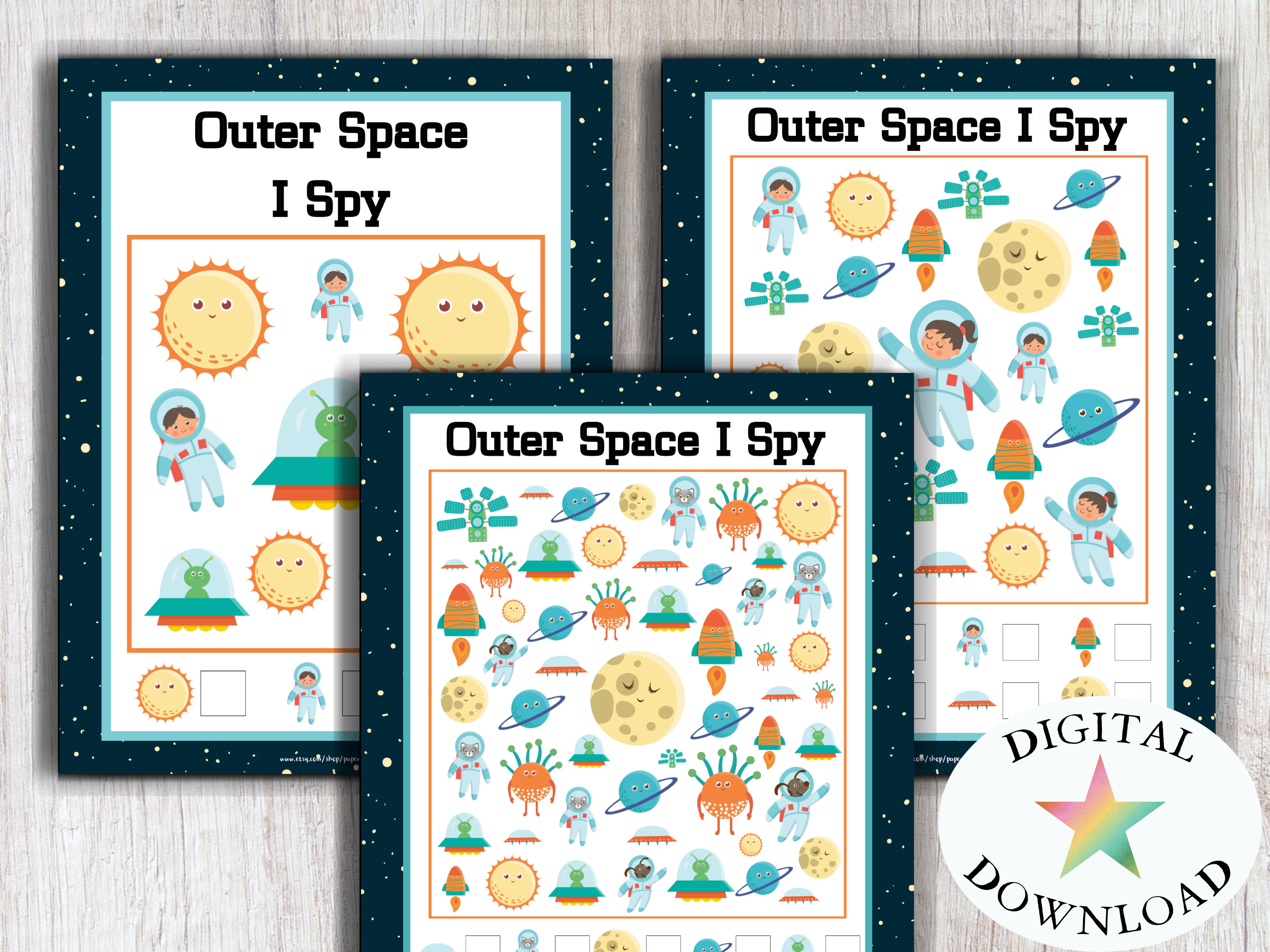 Outer Space I Spy Game, 3 Different Versions - Easy to Hard, Printable ...