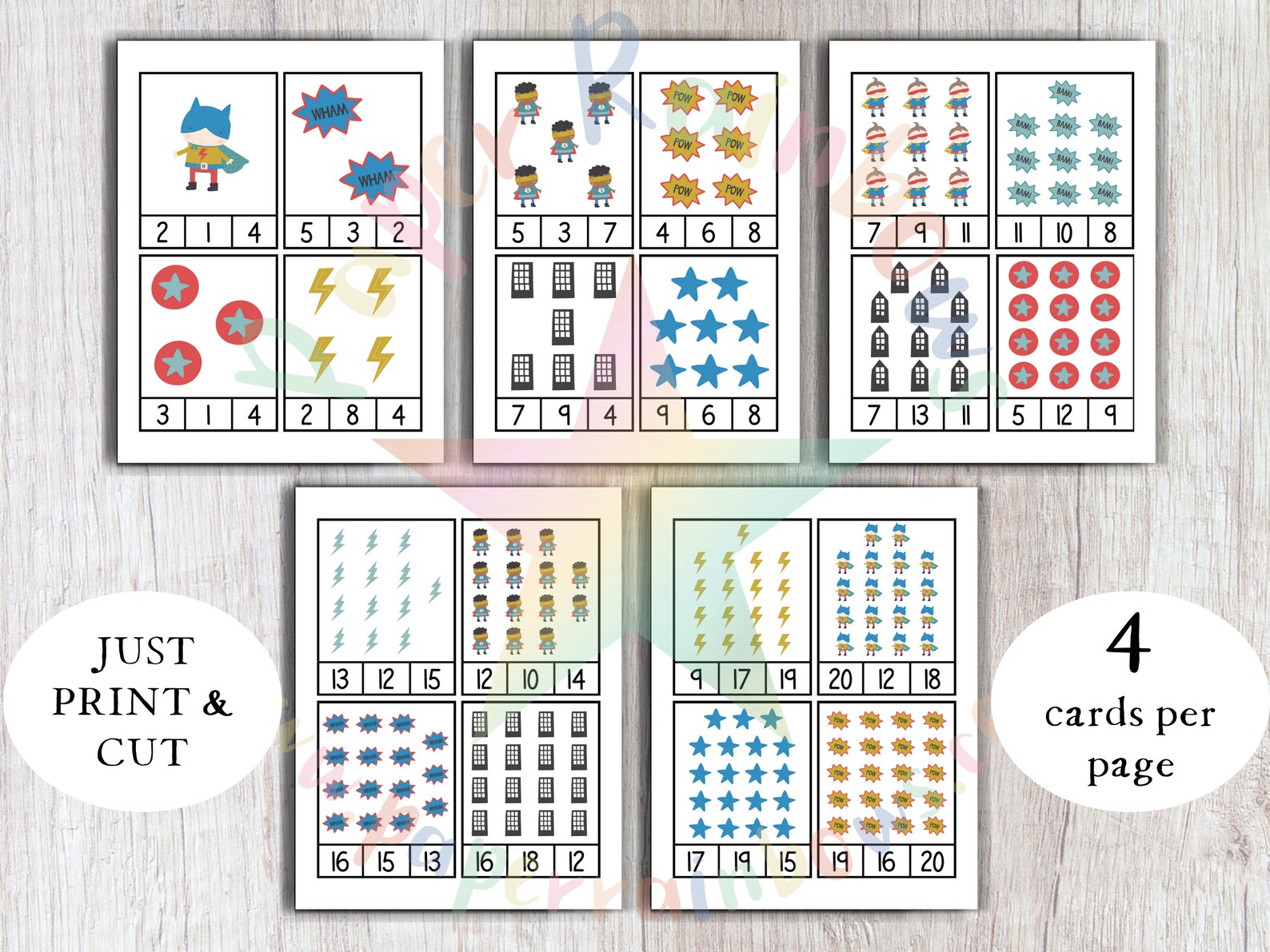 Superhero Count & Clip Cards, Numbers 1-20, Preschool Printables ...