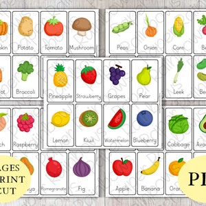 40 Fruits and Vegetables Flashcards for Kids, Montessori Materials ...